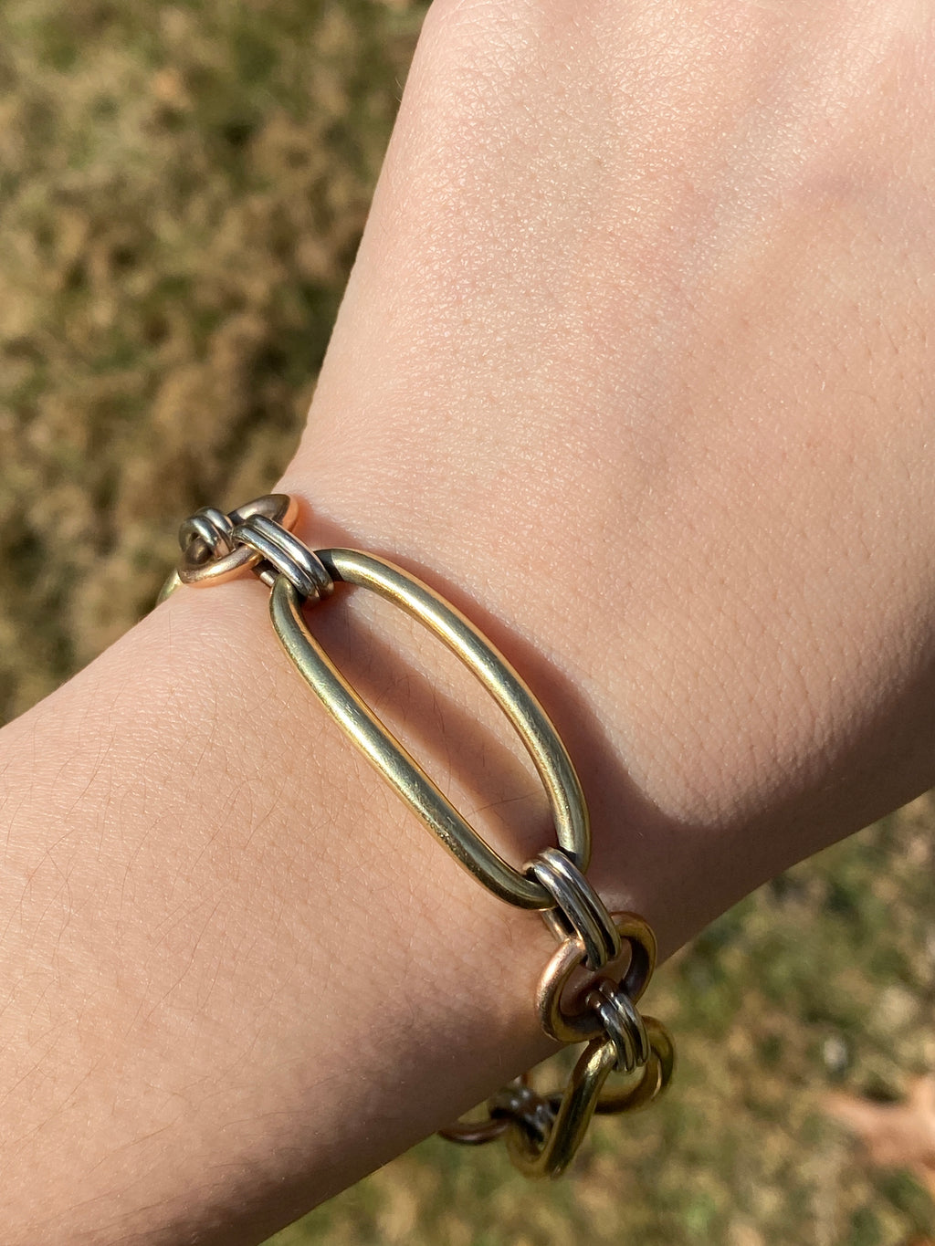 Art Deco 14K Tricolor Gold Large Open Link Bracelet – Alpha & Omega Jewelry